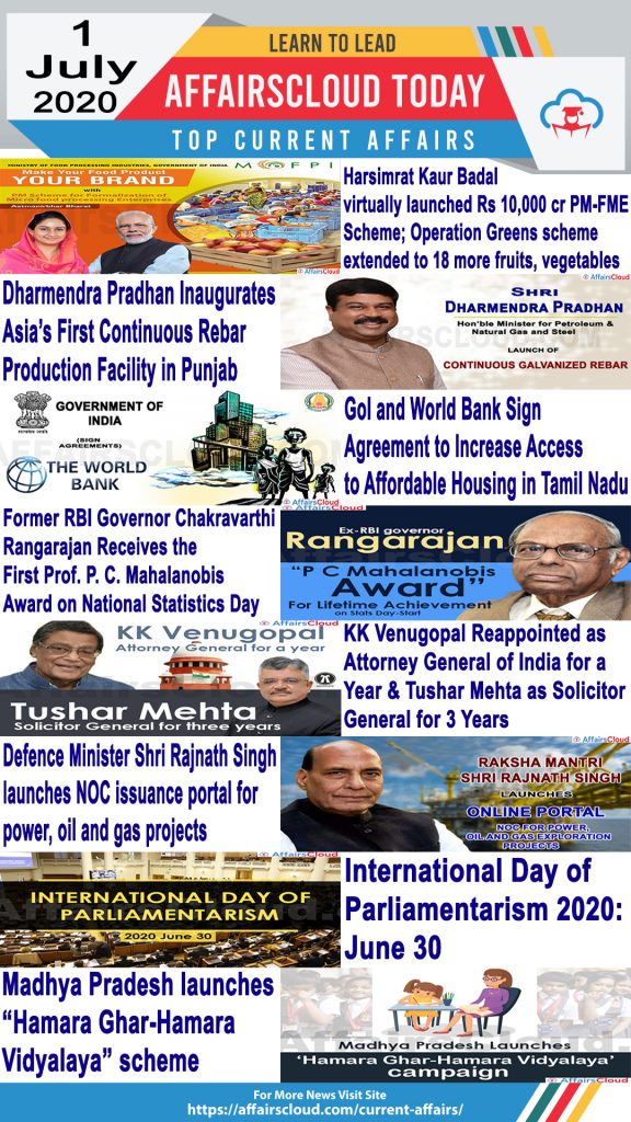 Top Current Affairs 1 July 2020