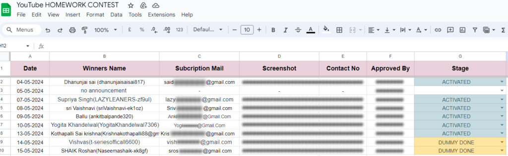 YouTube Homework Contest Winner's List